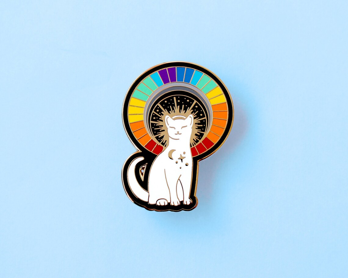 Rainbow Cat Enamel Pin, Rainbow Pride Pin, White Cat Weather Gift for ...