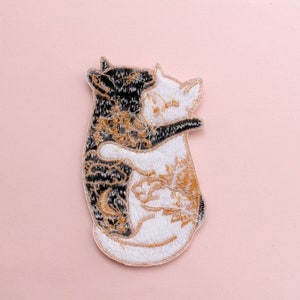 Day and Night Hugging Cat Iron on Patch Embroidered Patch Celestial Patch Back Patch Cat Lover ...