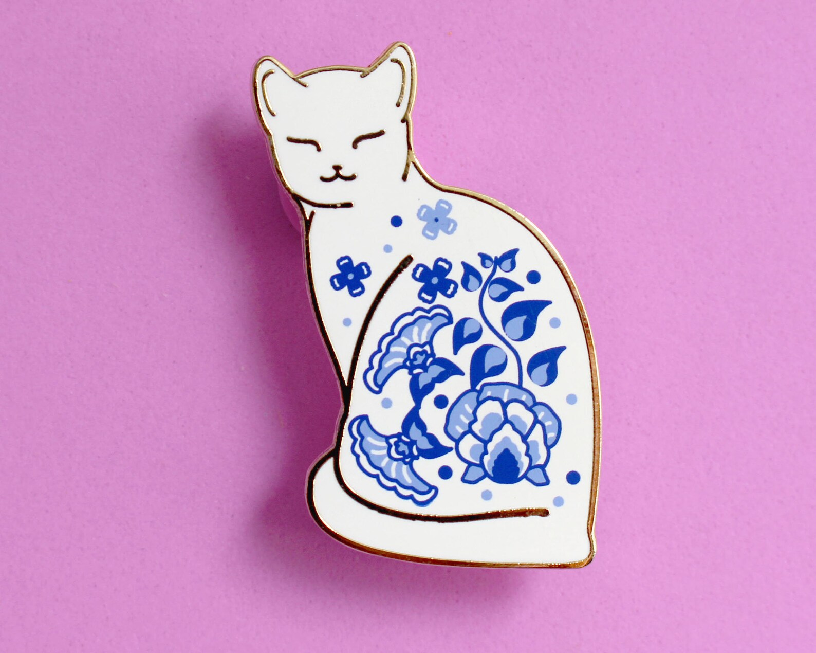 Willow Pattern Cat Enamel Pin Pottery Cat Pottery Themed White Cat ...