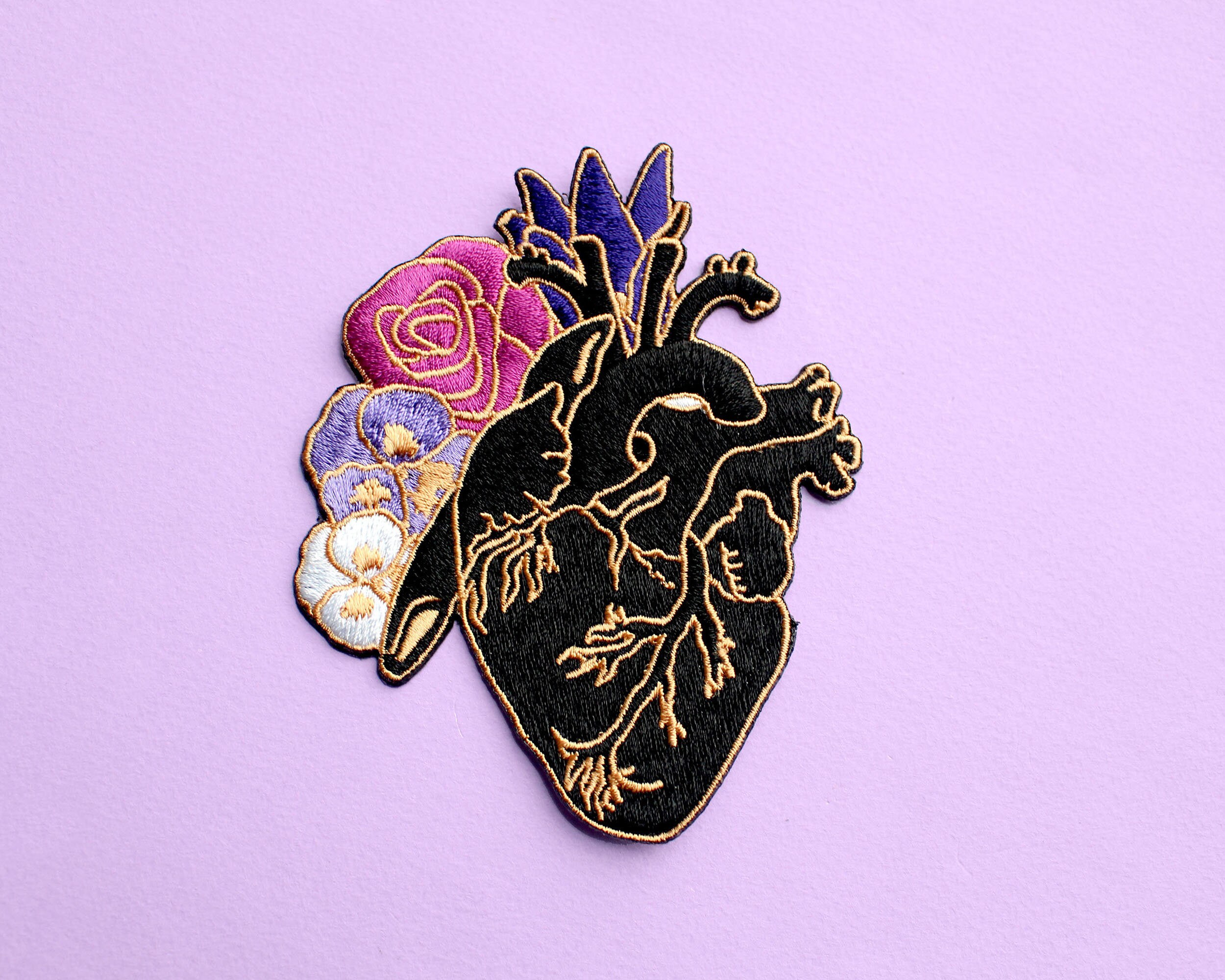 Anatomical Heart Iron on Patch Embroidered Patch Back Patch Heart Patch ...