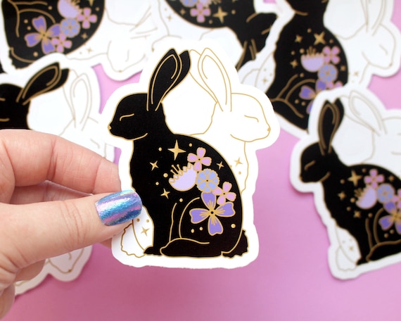 Flower Rabbit Sticker Laptop Sticker Animal With Flowers | Etsy