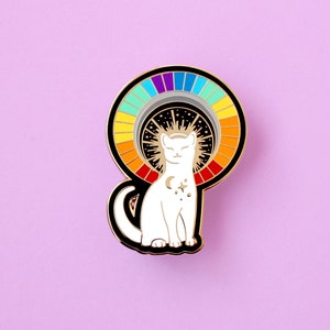 Rainbow Cat Enamel Pin, Rainbow Pride Pin, White Cat Weather Gift for ...