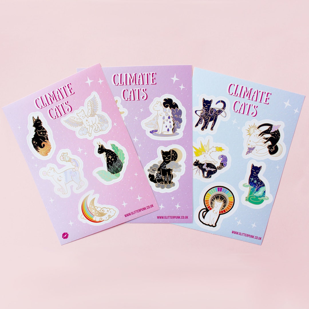 Climate Cats Mini Sticker Set Small Weather Cat Cute Black and White ...