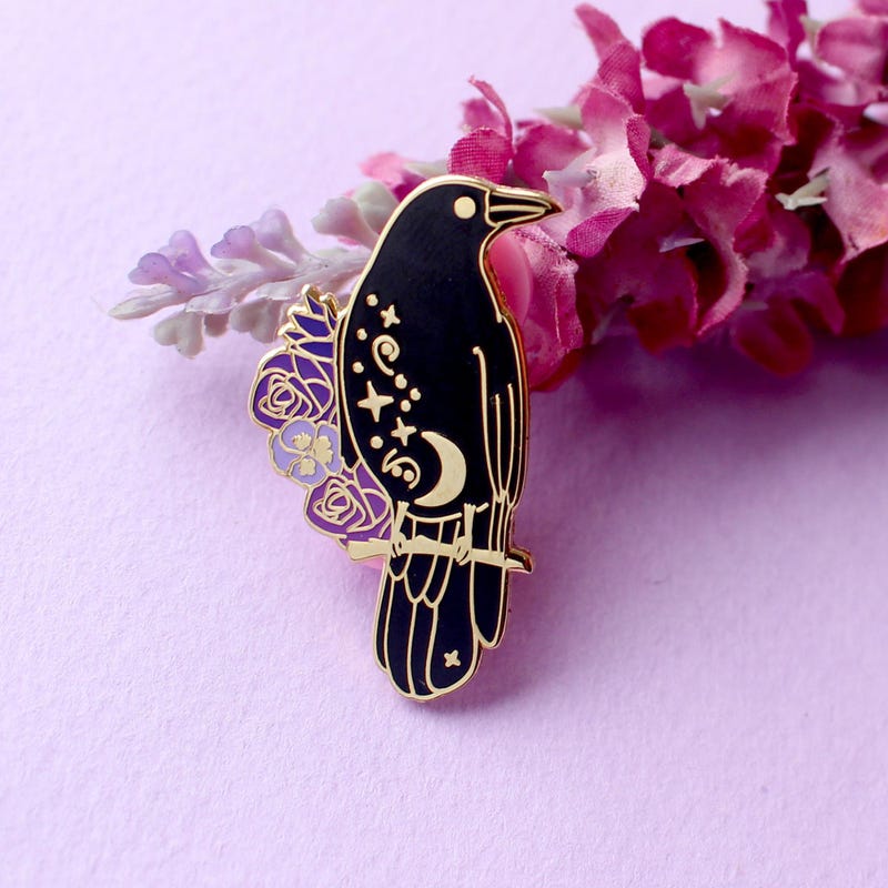 Crow Raven Button Brooch - Etsy