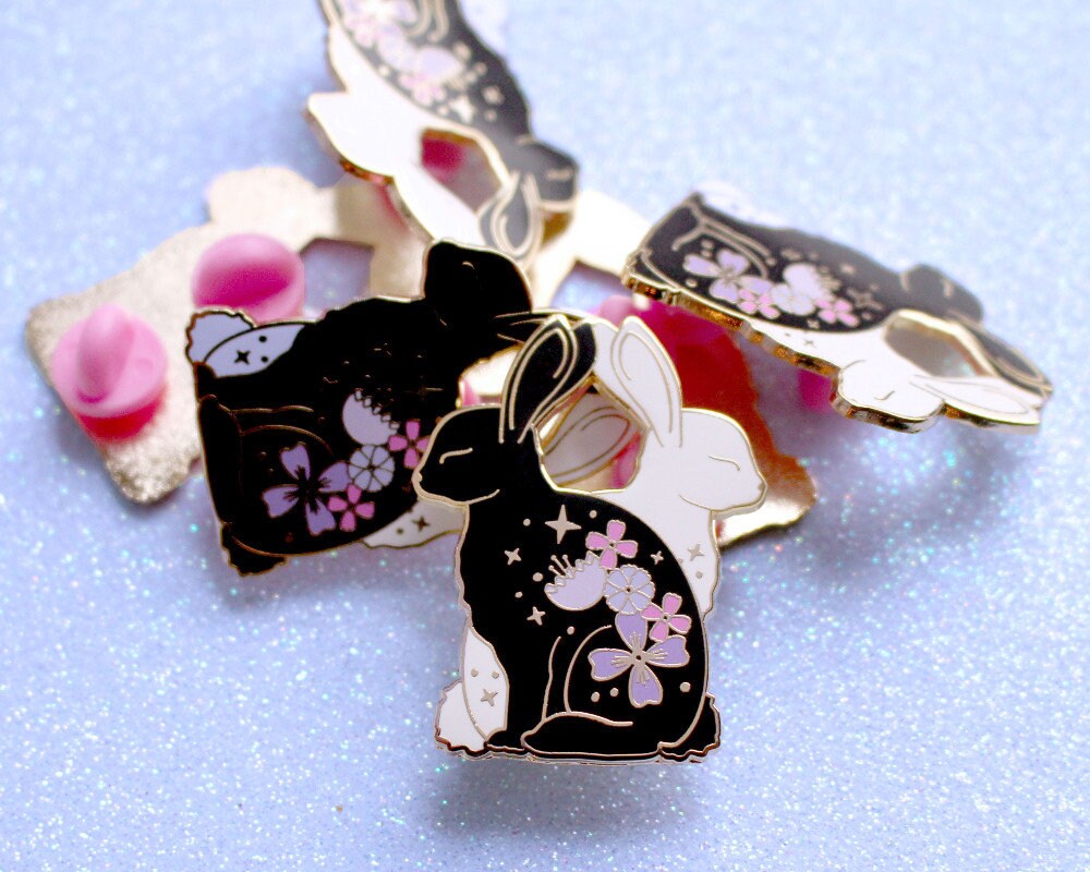 Floral Rabbit enamel pin Animal with flowers Animal enamel pin | Etsy