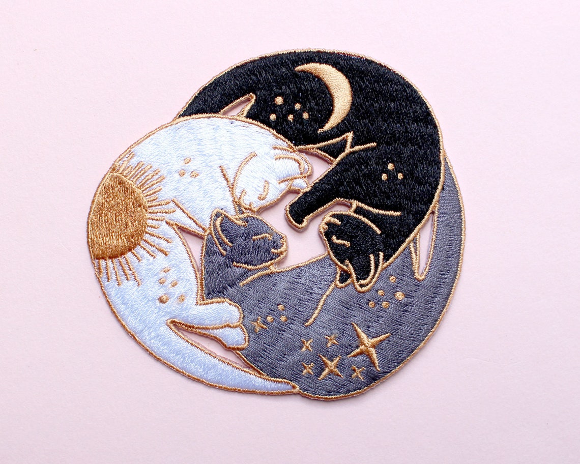 Trio of Cats Iron on Patch Embroidered Patch Celestial Back - Etsy