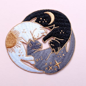 Trio of Cats Iron on Patch Embroidered Patch Celestial Back Patch Cat Lover Gift Constellation ...