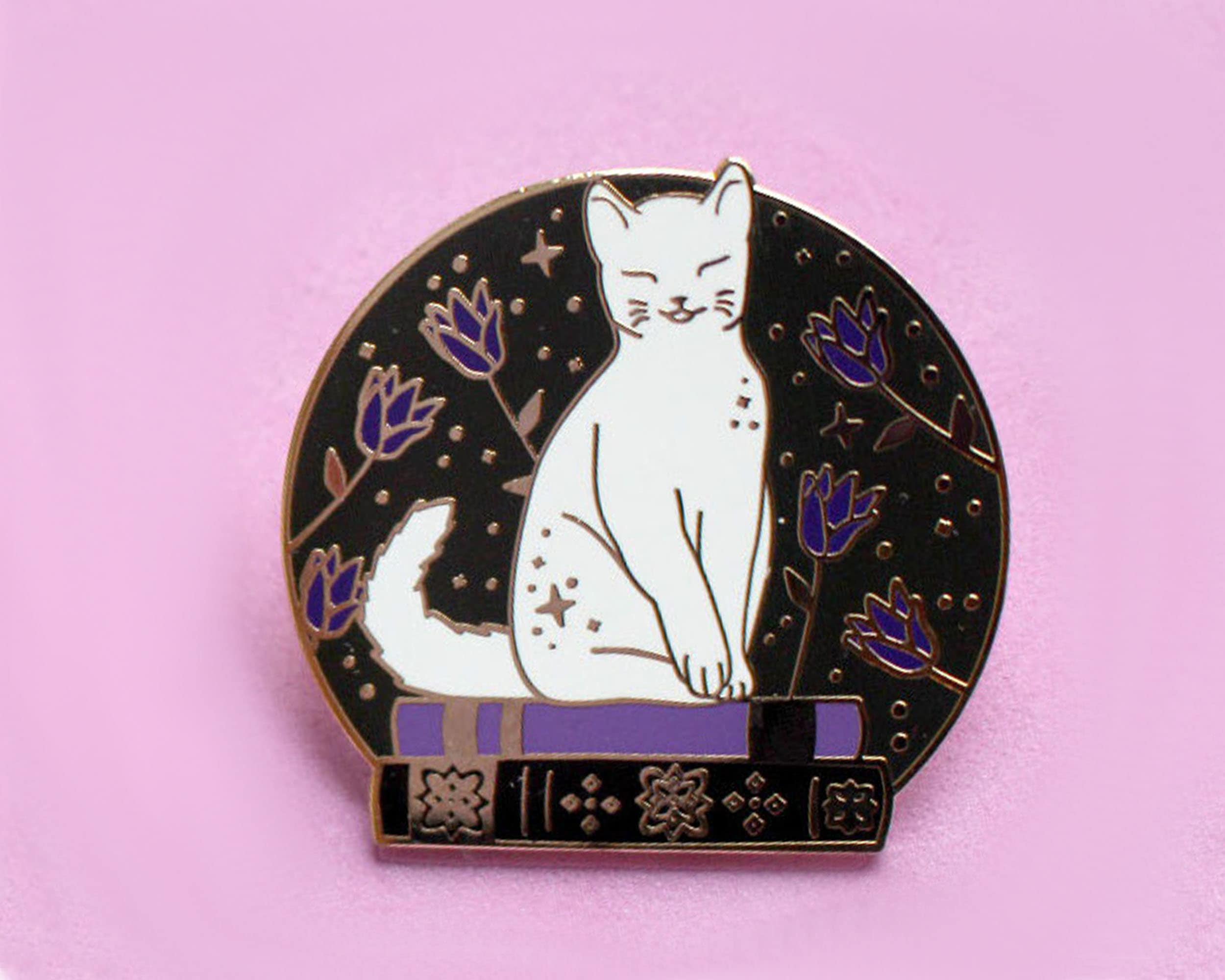 Book Loving Cat Enamel Pin Enamel Pin Cat Lover Gift Book Lover White ...