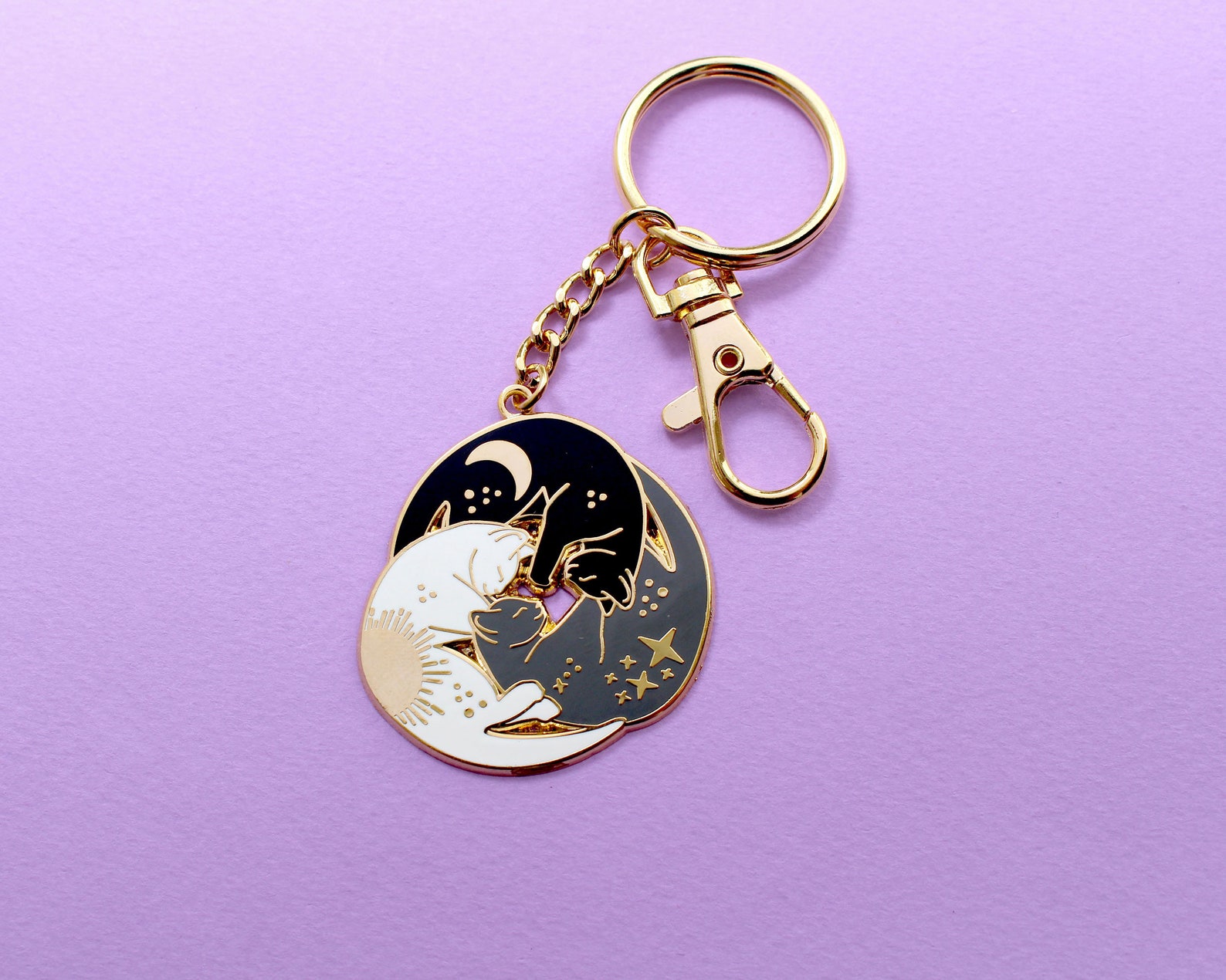 Trio of Cats Keychain Black Cat Keychain Celestial Keychain - Etsy