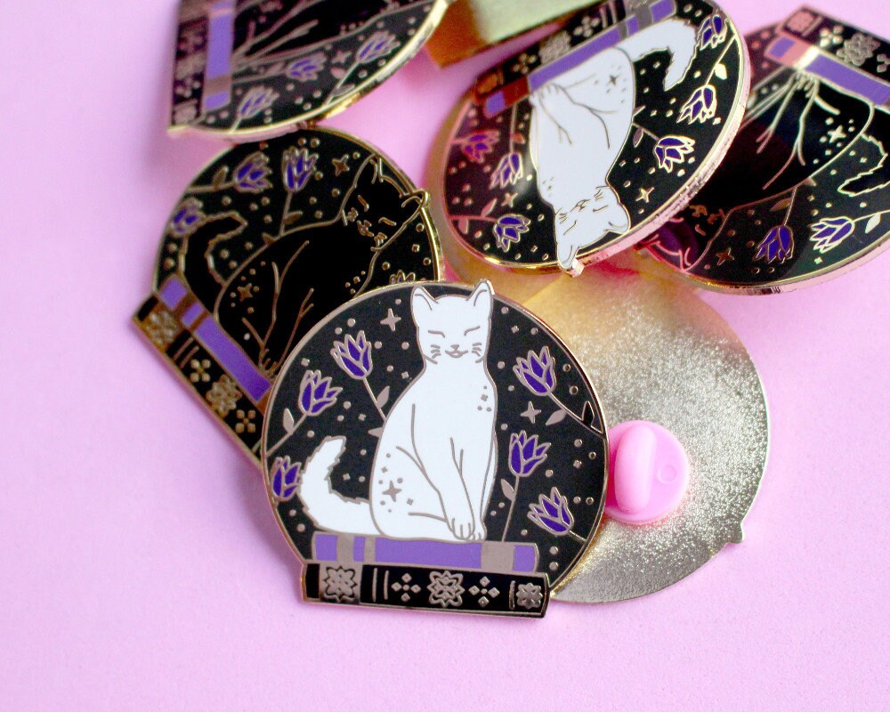 Book Loving Cat Enamel Pin Enamel Pin Cat Lover Gift Book Lover White ...