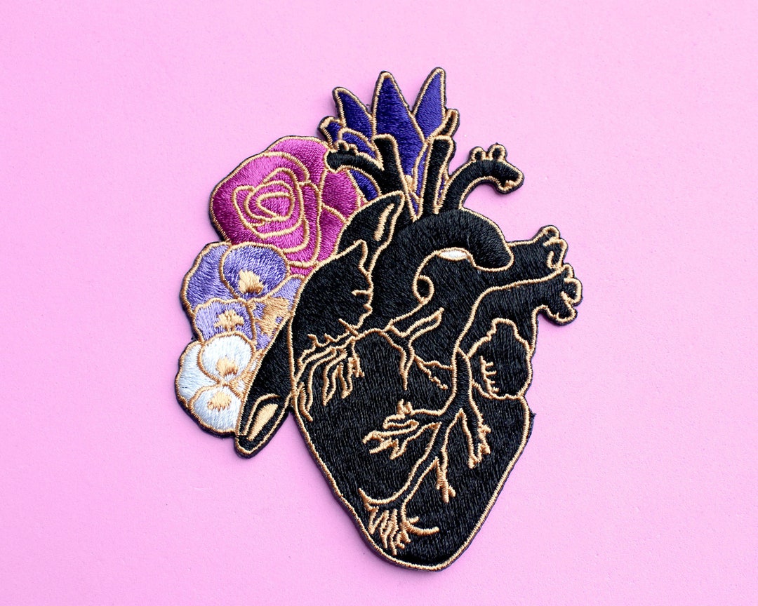 Anatomical Heart Iron on Patch Embroidered Patch Back Patch Heart Patch ...