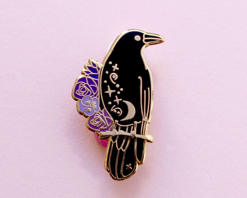 Crow Enamel Pin Raven Pin - Etsy