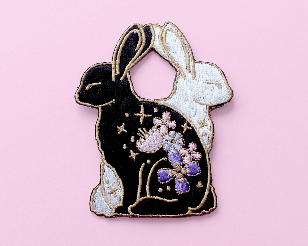 Floral Rabbits Iron on Patch, Yin and Yang Embroidered Bunny Patch - Etsy
