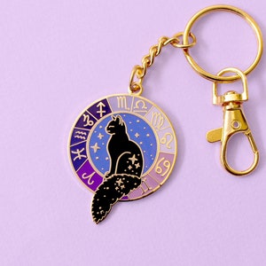 Zodiac Cat Key Chain, Black Cat Celestial Astrology Star Key Ring - Etsy