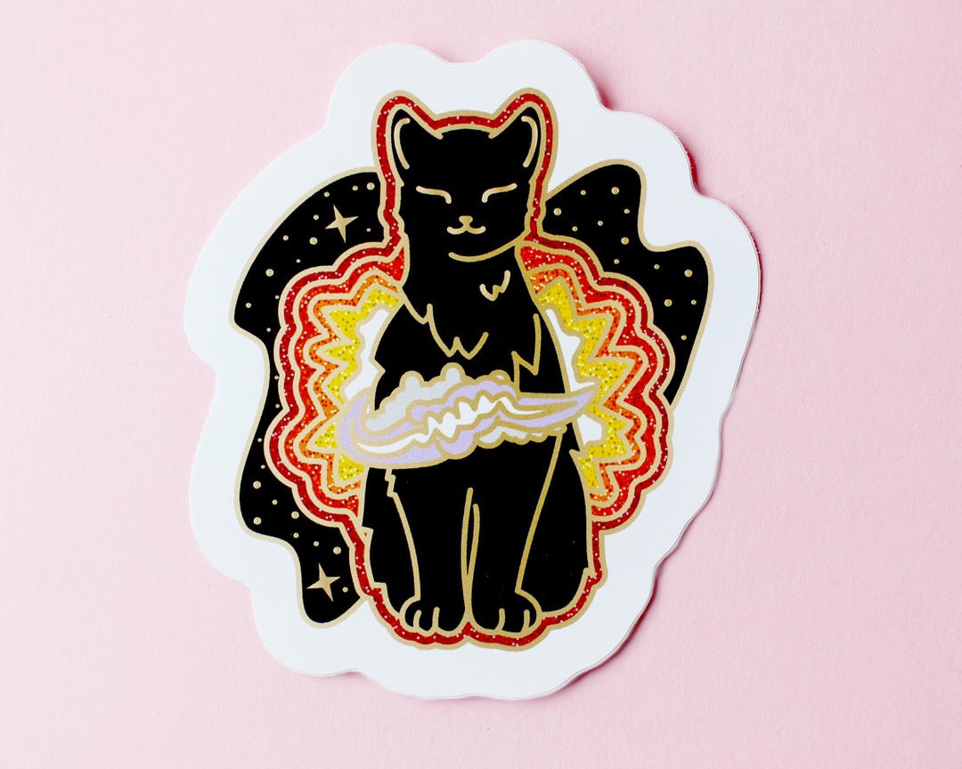 Supernova Cat Sticker, Black Space Cat With Glitter Lapel Sticker - Etsy
