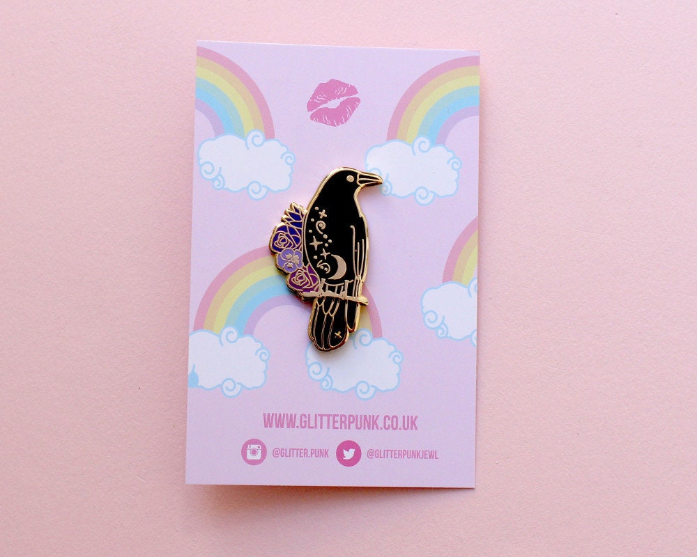 Raven Enamel Pin Crow Pin | Etsy UK