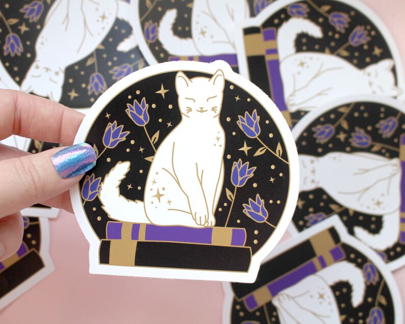 Book Cat Sticker Laptop Sticker Cat Lover Gift Book Lover Cats - Etsy