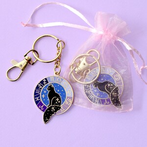 Zodiac Cat Key Chain, Black Cat Celestial Astrology Star Key Ring - Etsy
