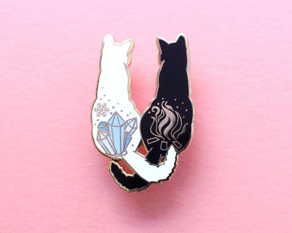 Cat Enamel Pin Black and White Cat Yin and Yang Love Cats Fire and Ice ...