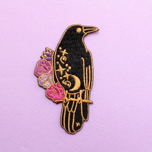 Crow Patch Iron on Patch Embroidered Patch Back Patch Bird Patch Horror Patch Raven Patch Goth ...