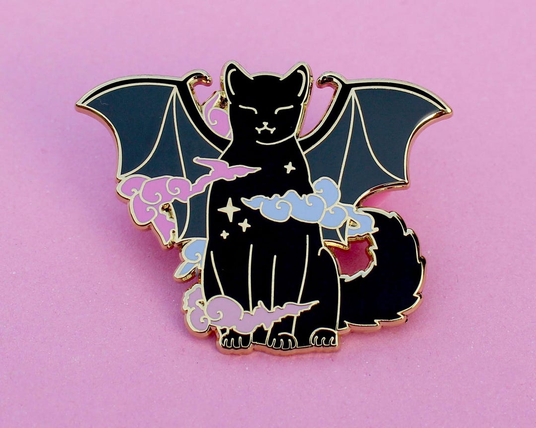 Vampire Cat Enamel Pin, Halloween Enamel Pin, Spooky Black Cat Cute ...