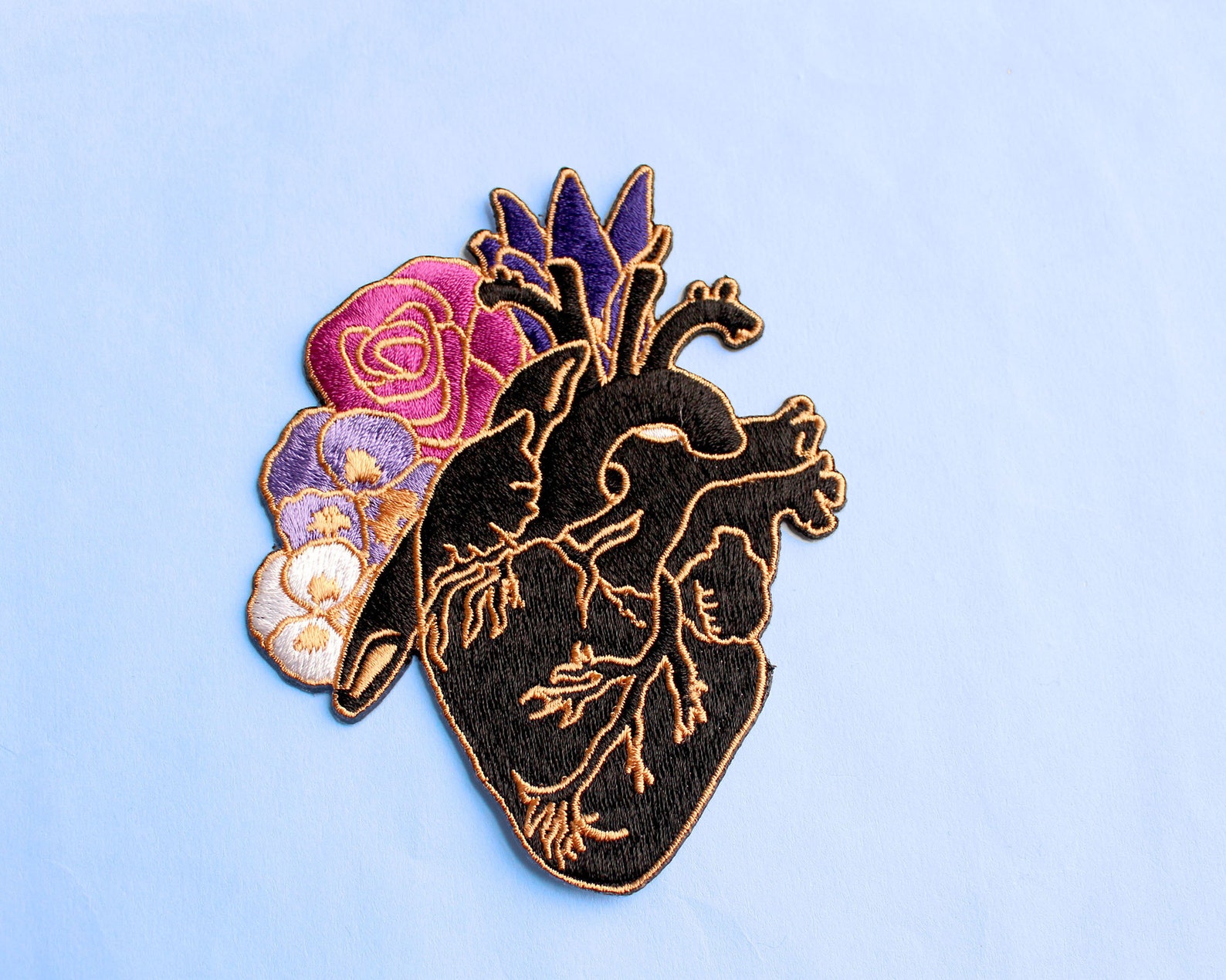 Anatomical Heart Iron on Patch Embroidered Patch Back Patch Heart Patch ...