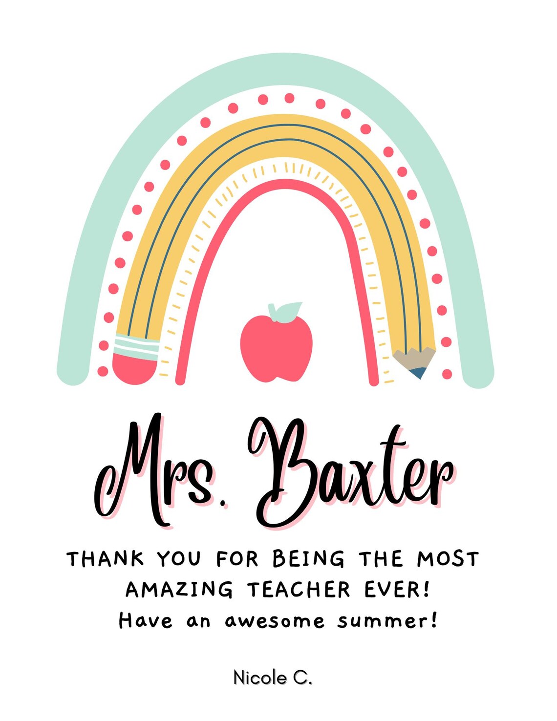 Personalized Teacher Gift Card – Printable End of Year Thank You Tags ...