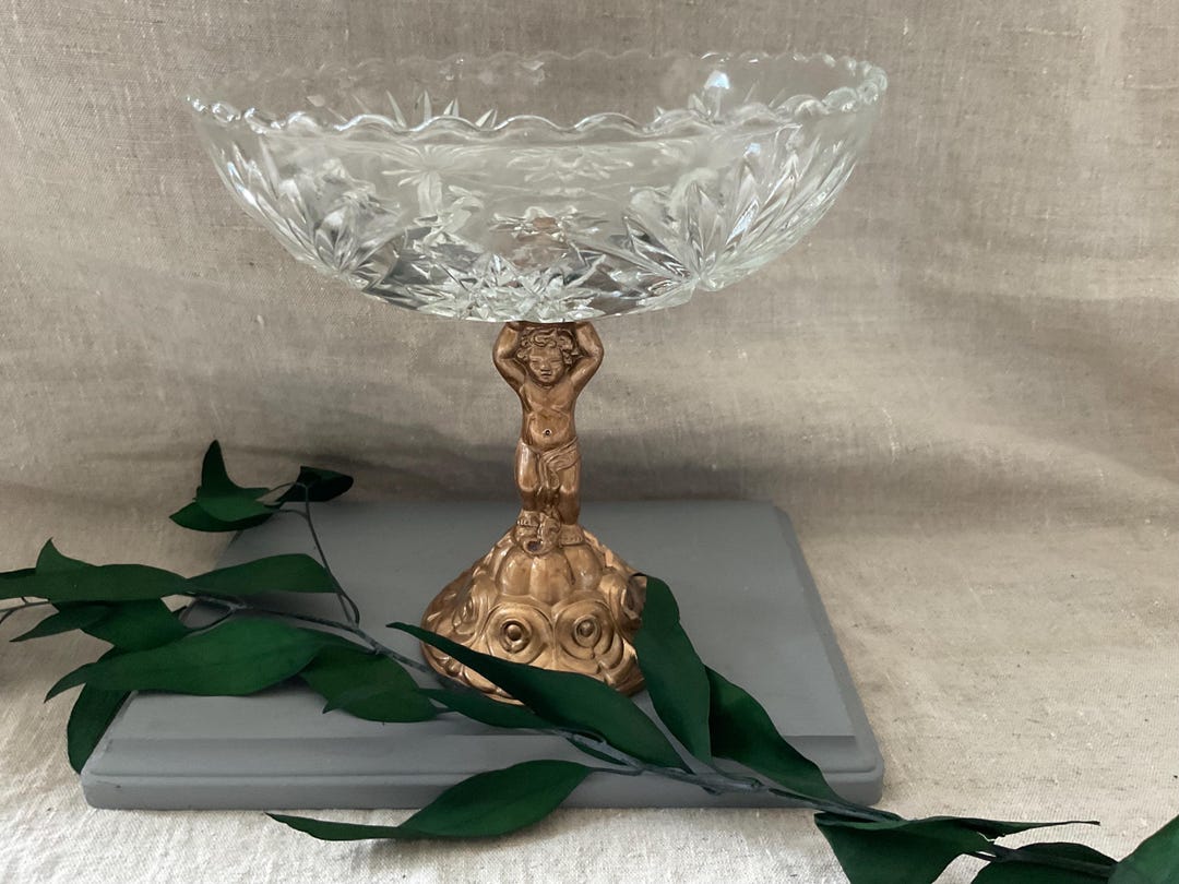 Vintage Pedalstal Gold Cherub Glass Compote Bowl - Etsy