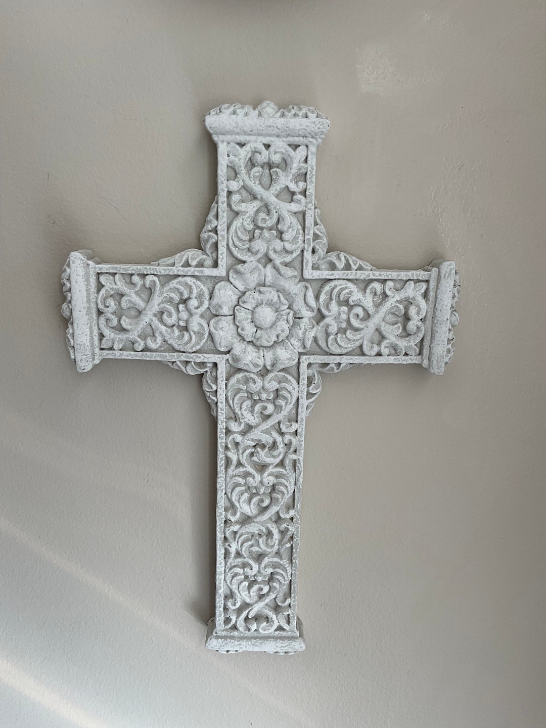 Stone Look Carved Religious Cross Wall Hanging in Shades of White - Etsy