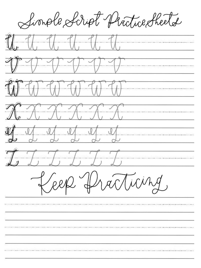 Simple Script Practice Sheets Uppercase Full Alphabet | Etsy