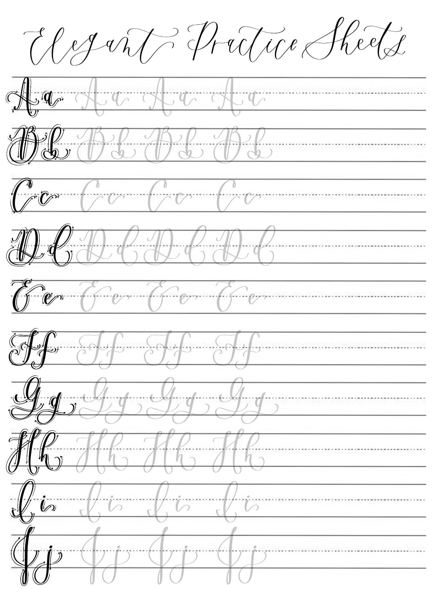 Elegant Practice Sheets Lowercase & Uppercase Full | Etsy
