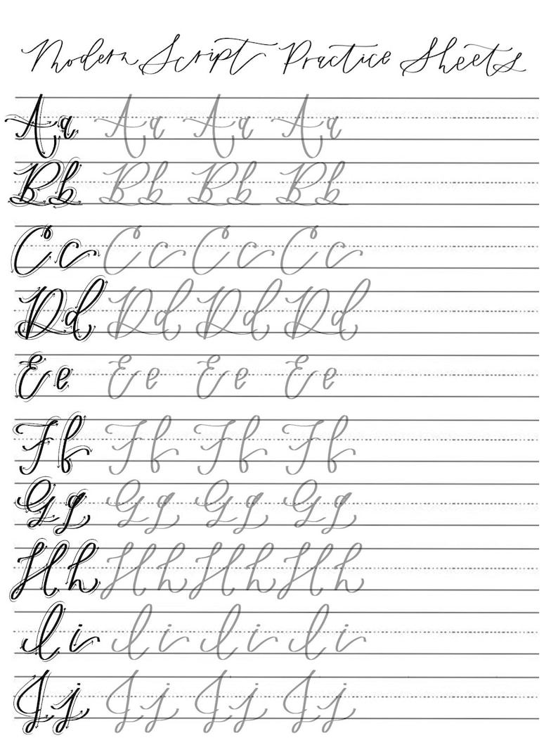 Modern Script Practice Sheets Lowercase & Uppercase Full | Etsy