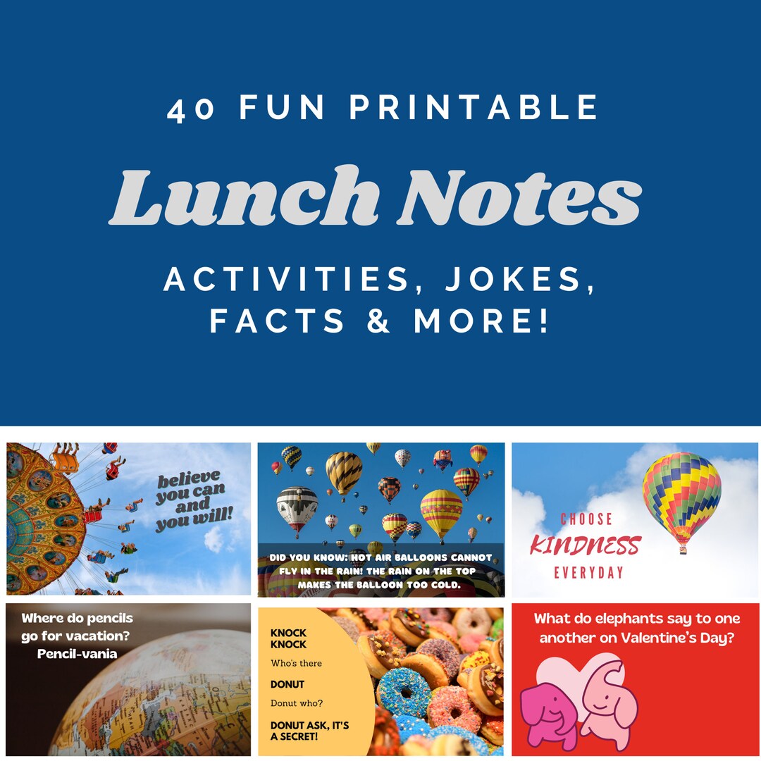 Printable Lunch Box Notes With Activities, Jokes, Games, Facts for Kids ...