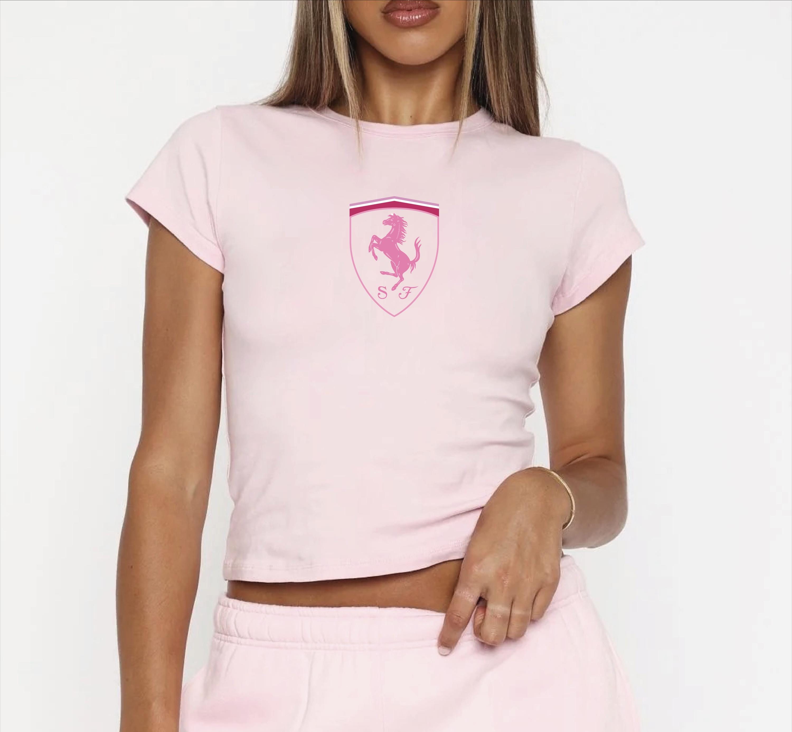 Pink Ferrari Cropped Tee, Women's Formula 1 T Shirt, Ferrari Baby Tee ...
