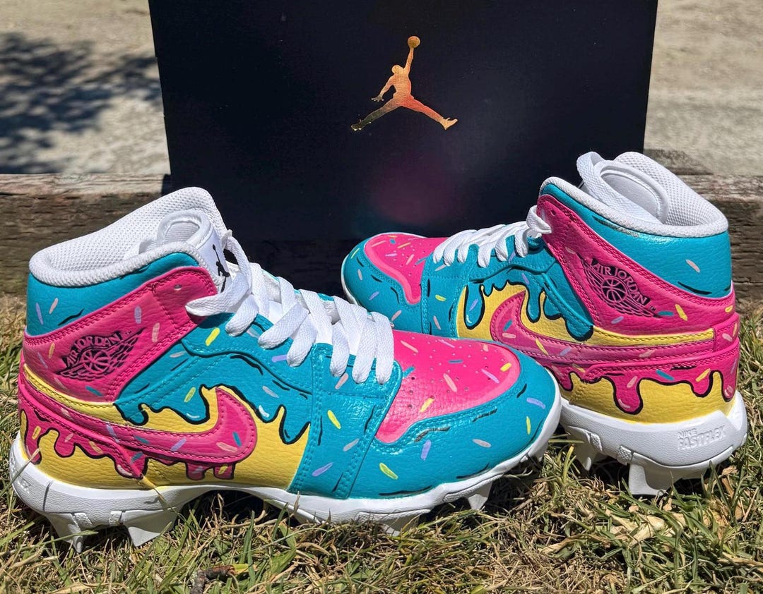 Custom Painted Jordan 1 Cleats: Personalized Ice Cream Drip Design and ...