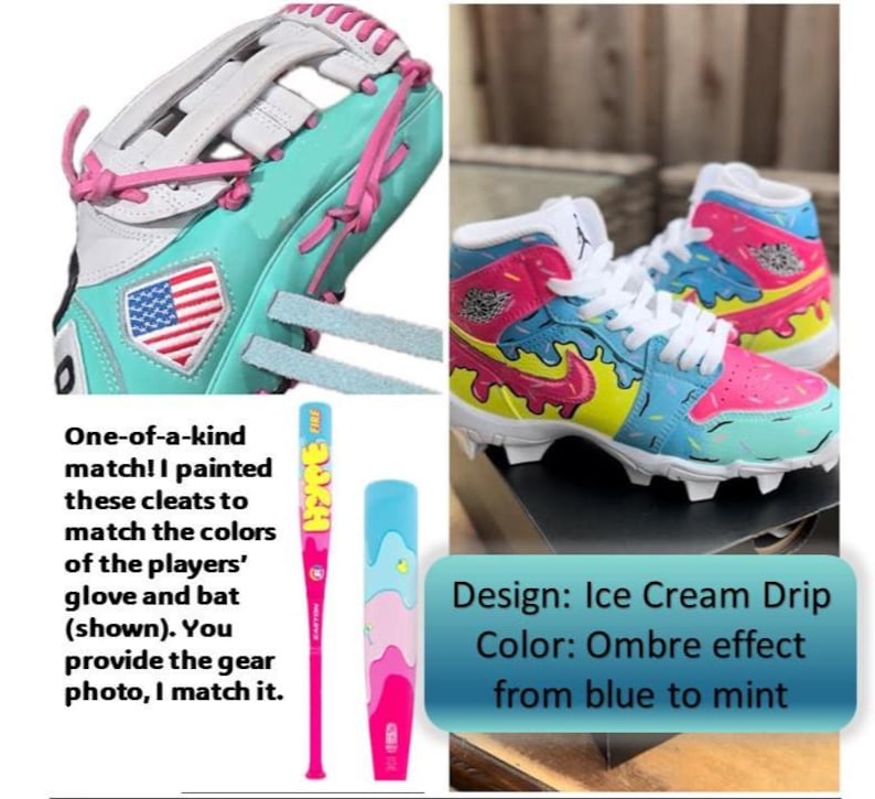 Custom Painted Jordan 1 Cleats: Personalized Ice Cream Drip Design and ...