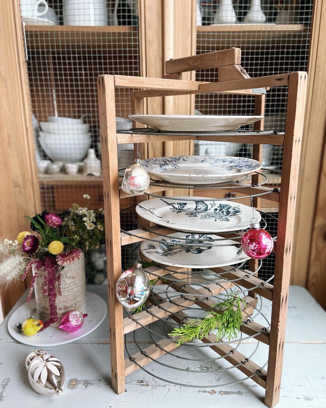Beautiful Vintage French Rare Find Pie Rack With Metal Rack and Wood ...