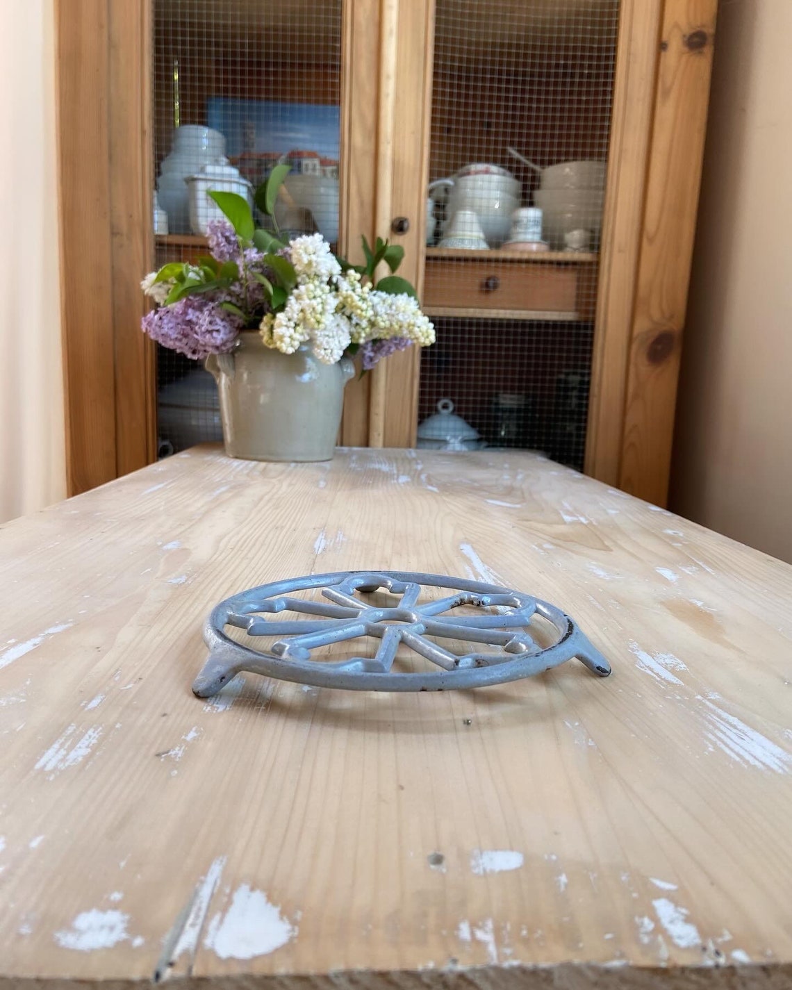 Beautiful Vintage French Cast Iron Trivet in Blue - Etsy