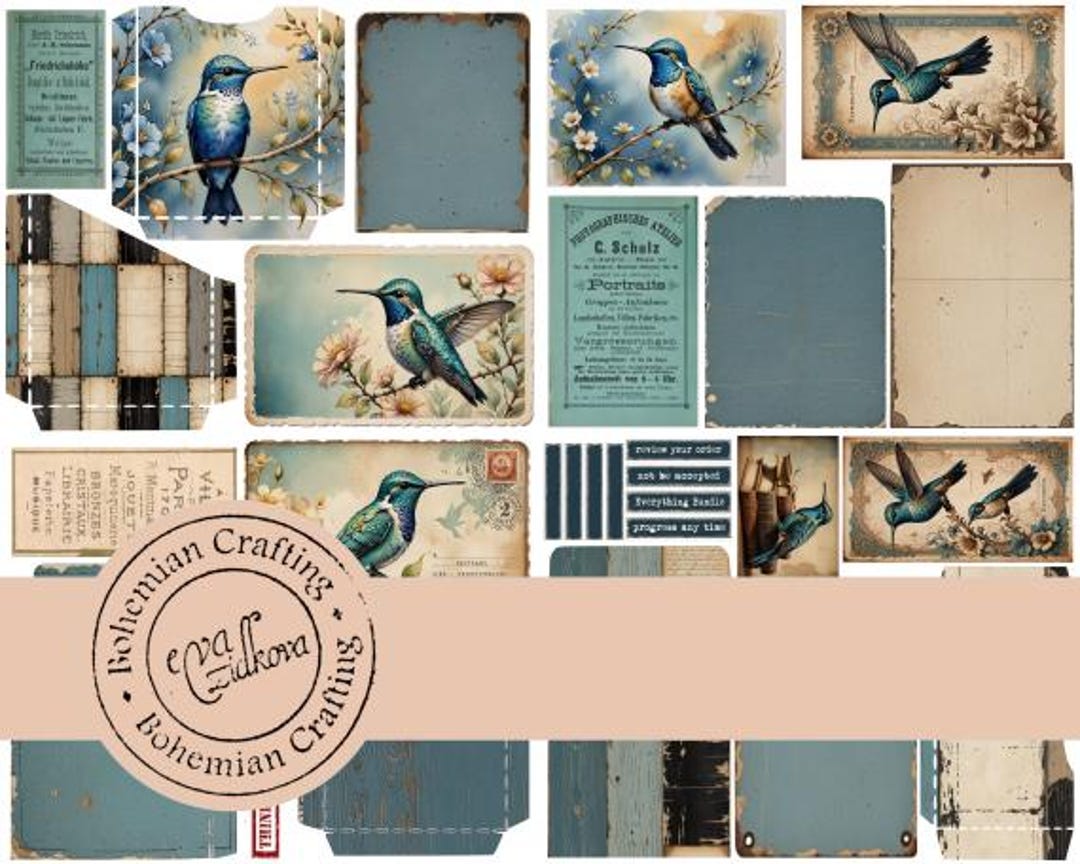 Humming Bird Cascade Gatefold Folder Digital Design Printable Ephemera ...