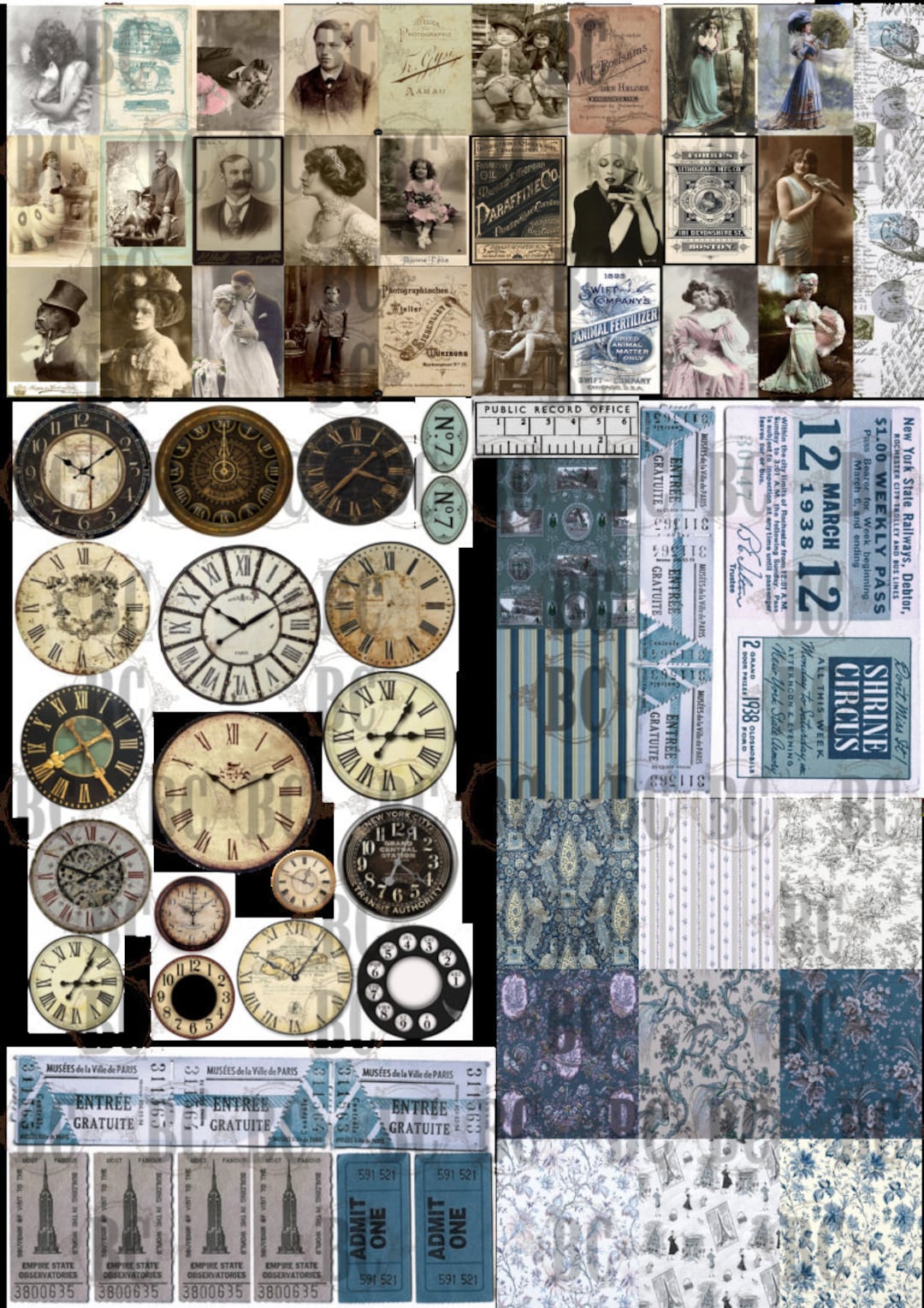 ATC Blue, Small Embellishments Digital Collage Sheet, Digital Download ...