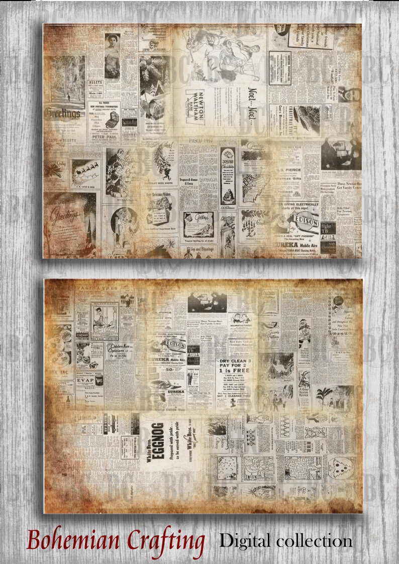 Vintage Christmas Newspaper Backgrounds Digital Design - Etsy