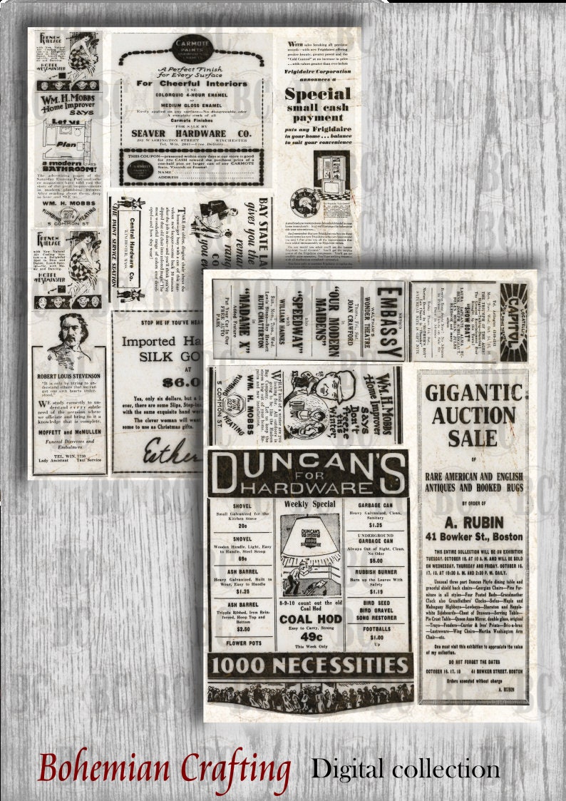 Vintage Pack - Newspaper Adds Digital Download Printable Ephemera for ...