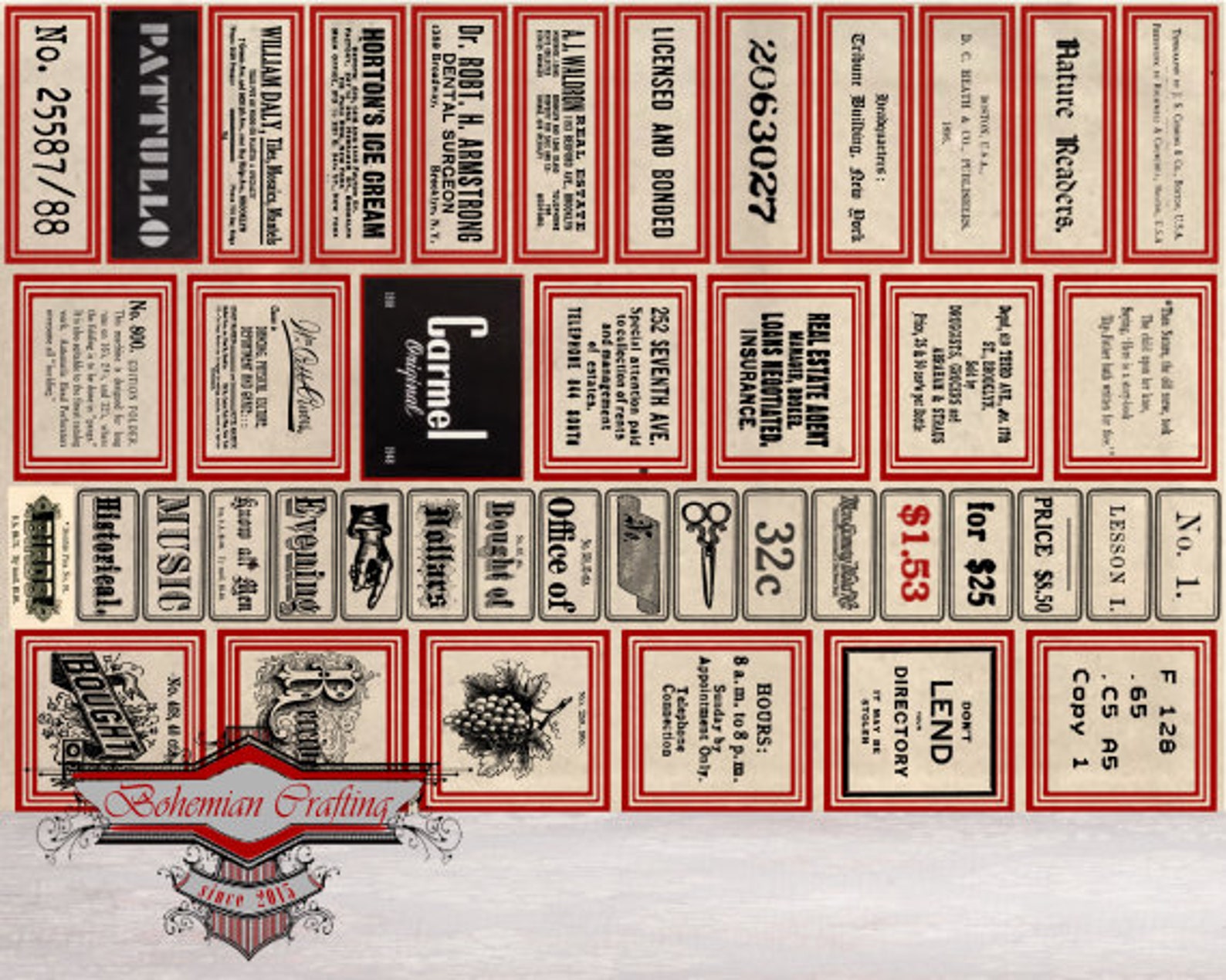 Vintage Snippet Labels From Old Books Digital Download - Etsy