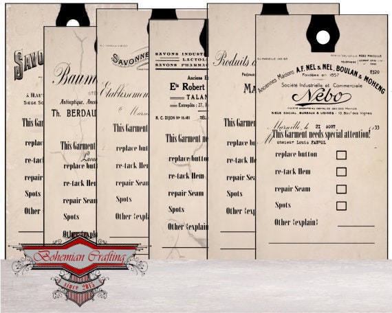 Vintage Garment Attention Tags Digital Download Printable | Etsy