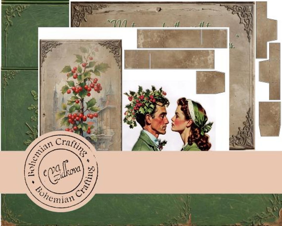 Mistletoe Kiss POP UP Card Digital Design, Printable Ephemera - Etsy