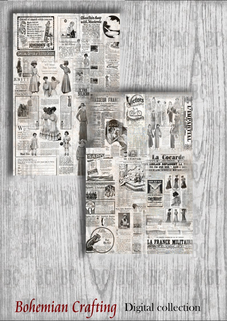 Vintage Newspaper Ephemera: Shabby Chic Digital Paper (digital Prints ...