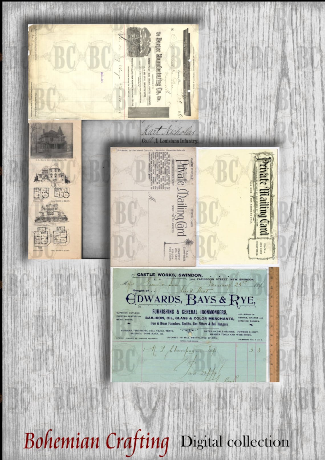 Vintage Documents Ephemera Digital Kit Digital Prints Old | Etsy