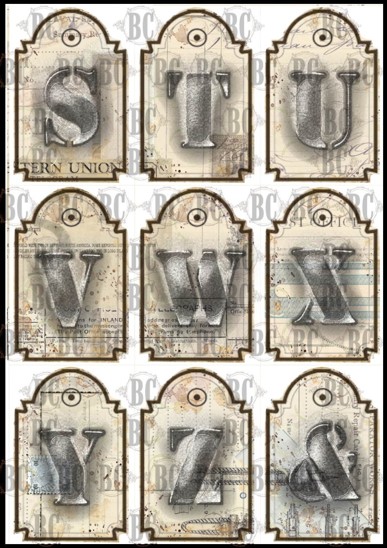 Vintage Alphabet and Numbers Tags, Digital Download, Junk Journal ...