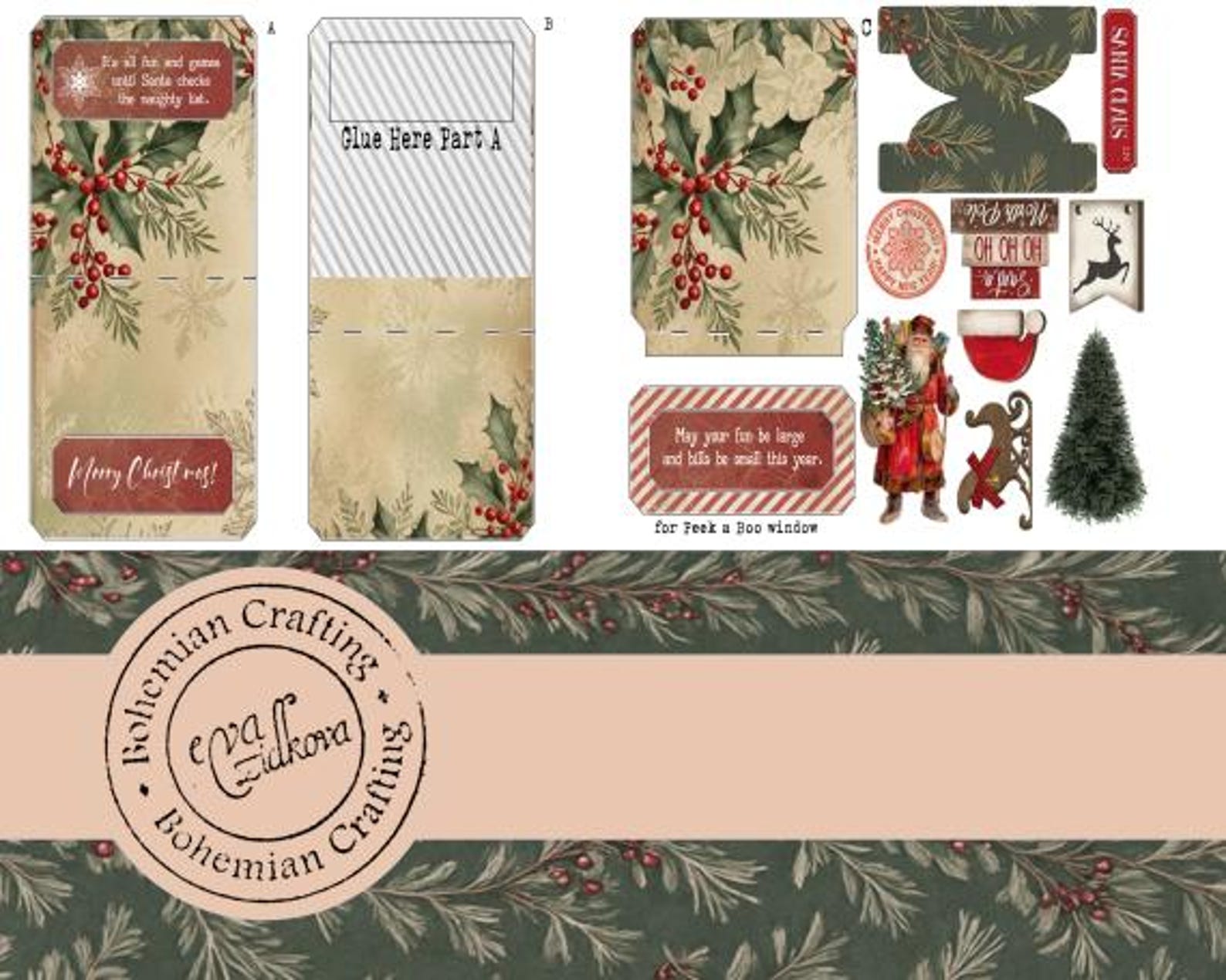Peek-a-boo Christmas Card Digital Design, Vintage Holiday Printable - Etsy