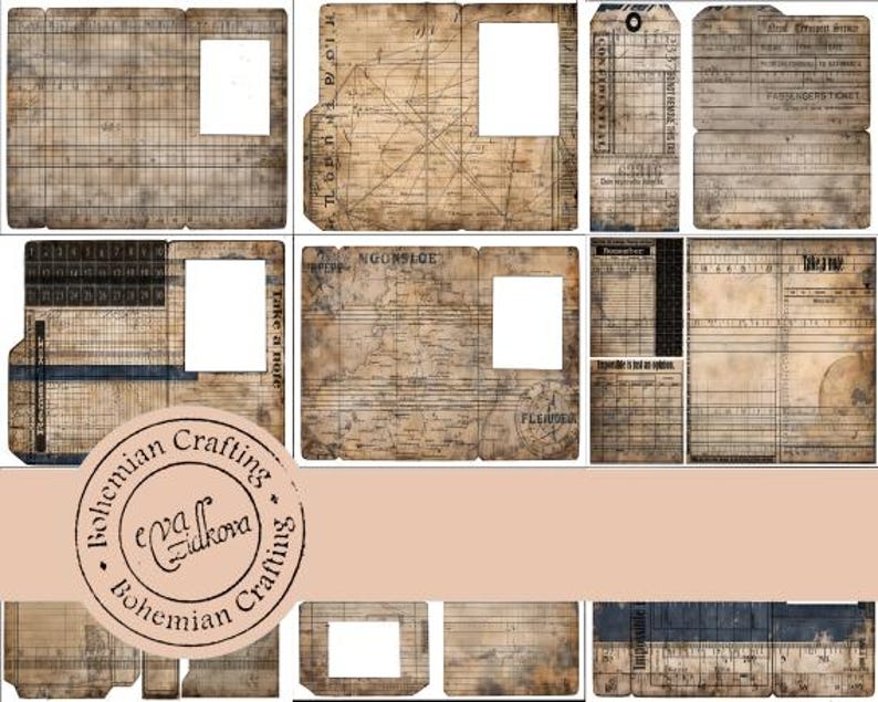Grunge File Folders and Pockets, Digital Download, Printable Ephemera ...